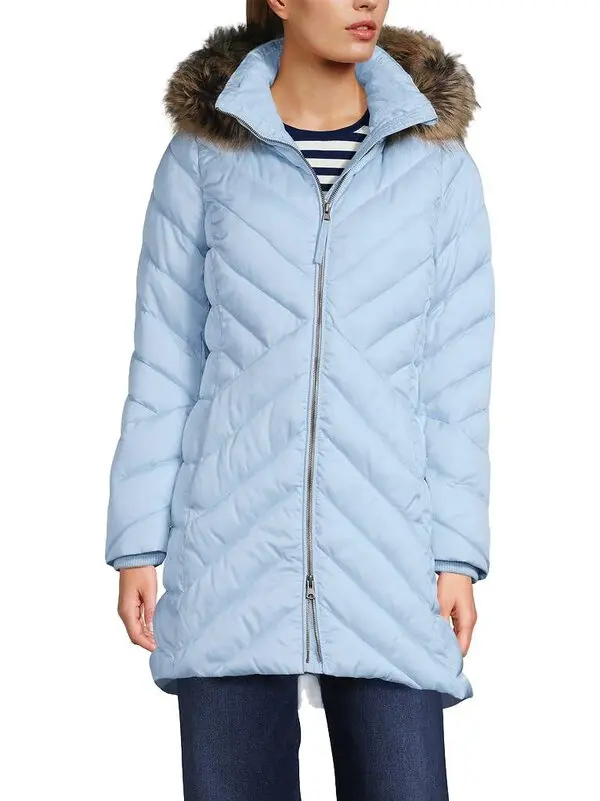 LANDS' END Insulated Primaloft Coat With Fleece Lining - Soft Ice Blue