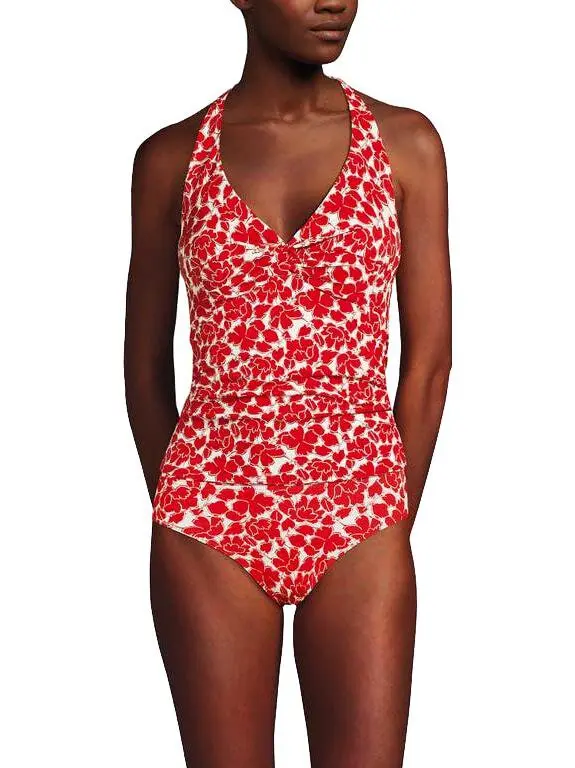 LANDS' END Twist Halter Tankini Top - Daylily Red Tossed Floral