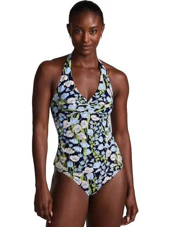 LANDS' END Twist Halter Tankini Top - Deep Sea Navy Poetic Floral