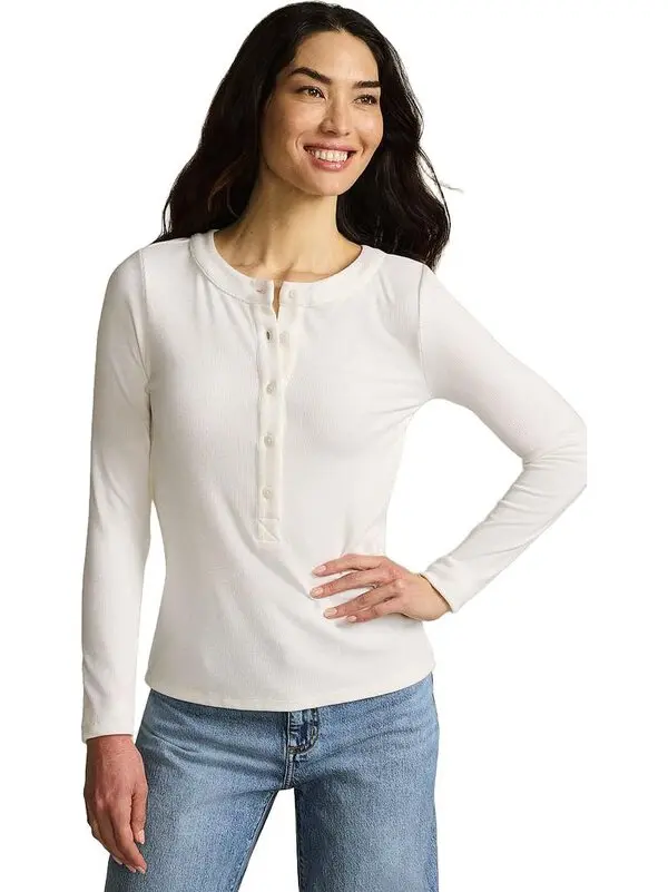 LANDS' END Drapey Rib Skimming Long Sleeve Henley - Ivory