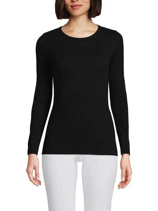 LANDS' END Cotton Ribbed Long Sleeve T-shirt - Black