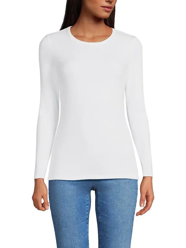 LANDS' END Cotton Ribbed Long Sleeve T-shirt - White