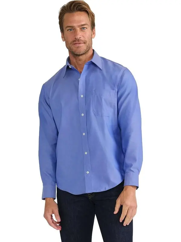 LANDS' END Solid No Iron Supima Pinpoint Straight Collar Dress Shirt - Light French Blue