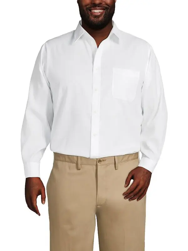 LANDS' END Solid No Iron Supima Pinpoint Straight Collar Dress Shirt - White