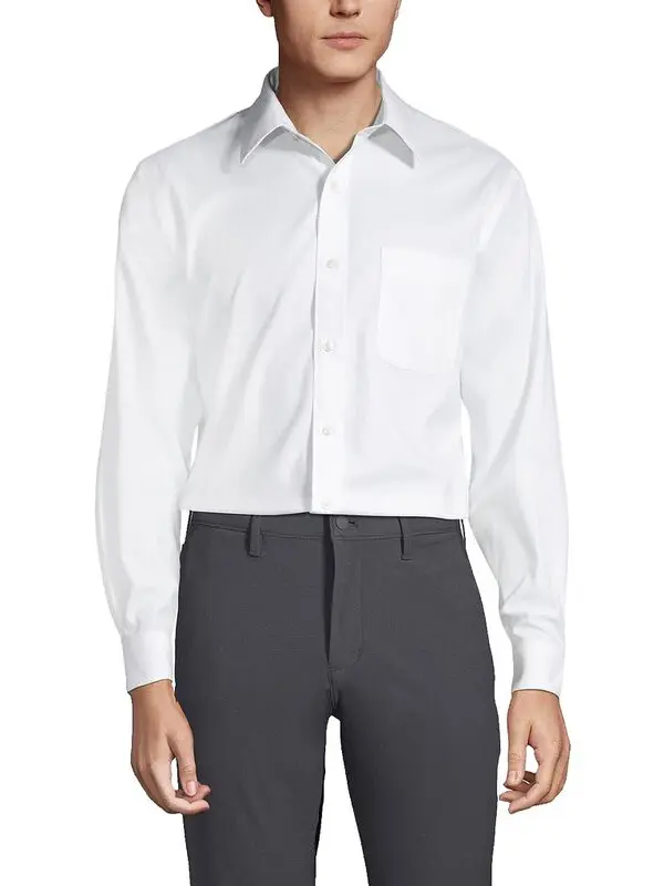 LANDS' END No Iron Supima Cotton Pinpoint Straight Collar Dress Shirt - White