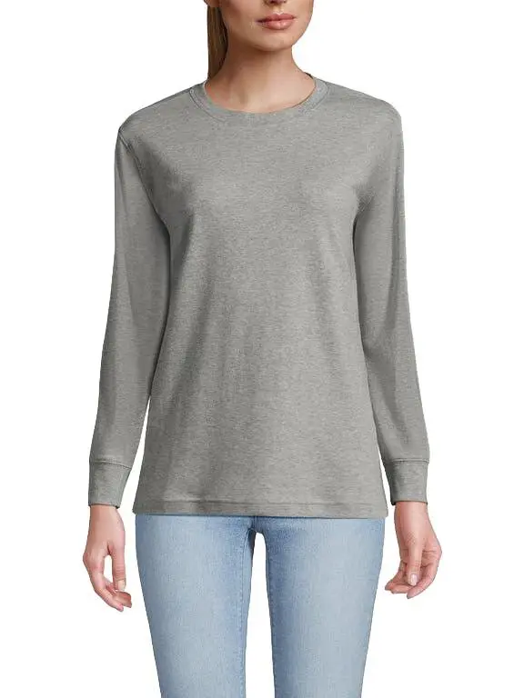 LANDS' END Long Sleeve Cotton Interlock Crew T-shirt - Gray Heather