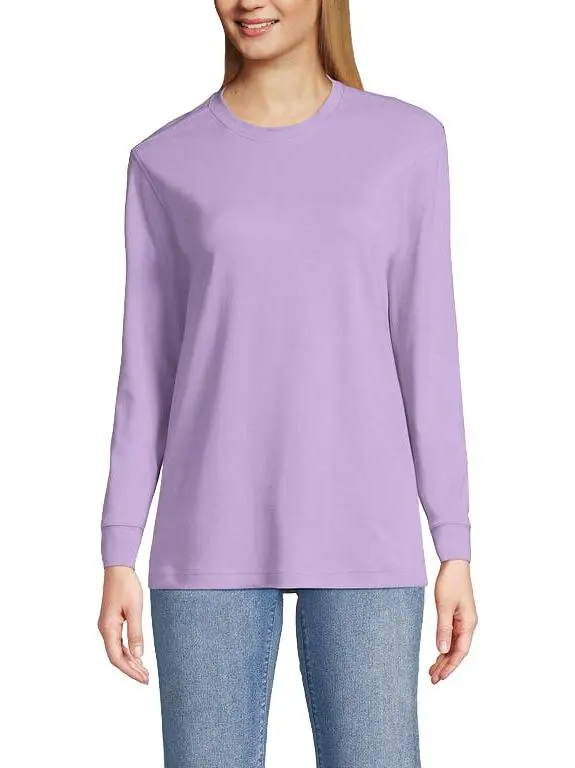 LANDS' END Long Sleeve Cotton Interlock Crew T-shirt - Whisper Lilac