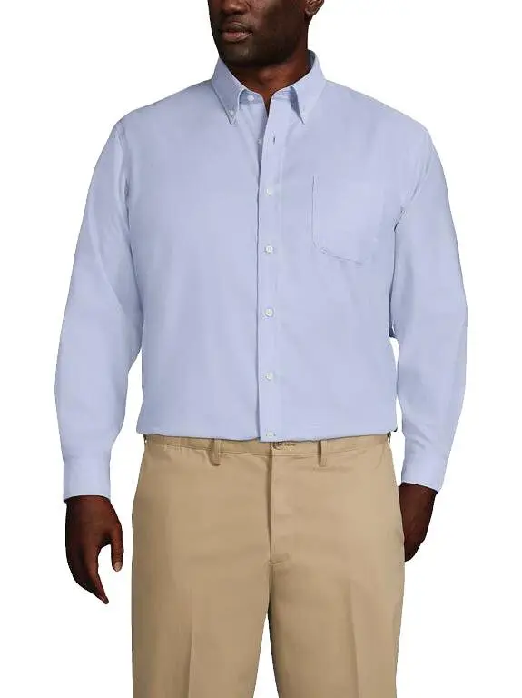 LANDS' END Big And Tall No Iron Supima Oxford Dress Shirt - Blue