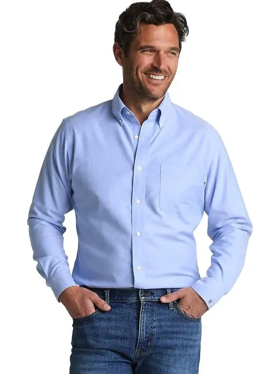 LANDS' END No Iron Supima Oxford Dress Shirt - Blue