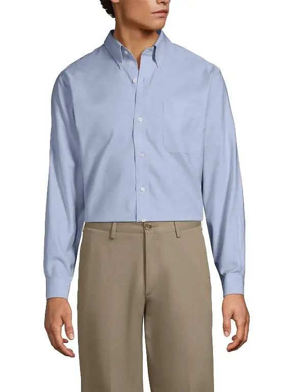 LANDS' END No Iron Supima Oxford Dress Shirt - Pale Soft French Blue