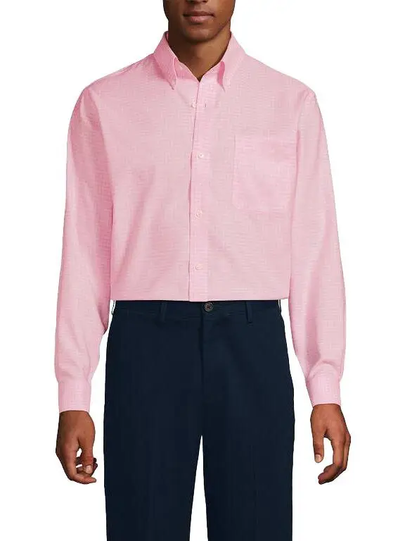 LANDS' END Big And Tall No Iron Supima Oxford Dress Shirt - Sea Salt Pink Plaid