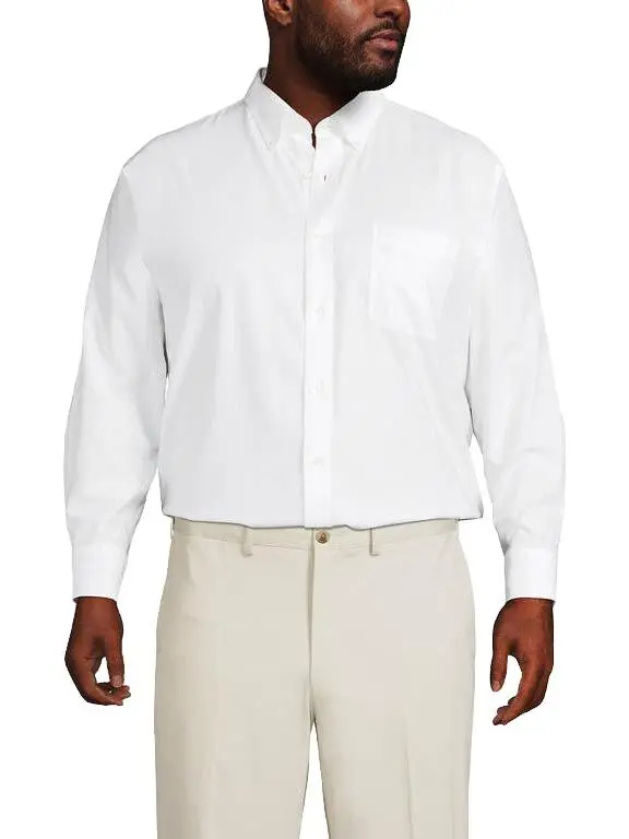 LANDS' END Big And Tall No Iron Supima Oxford Dress Shirt - White
