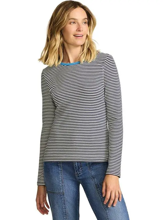 LANDS' END Cotton Rib T-shirt - Deep Sea Navy Tiny Stripe