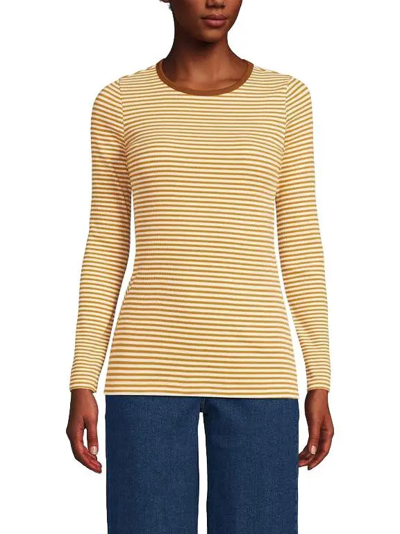 LANDS' END Cotton Rib T-shirt - Dijon Gold Tiny Stripe