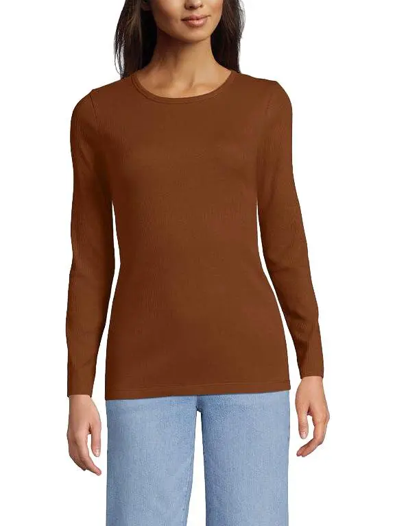 LANDS' END Cotton Rib T-shirt - Rich Ginger Brown