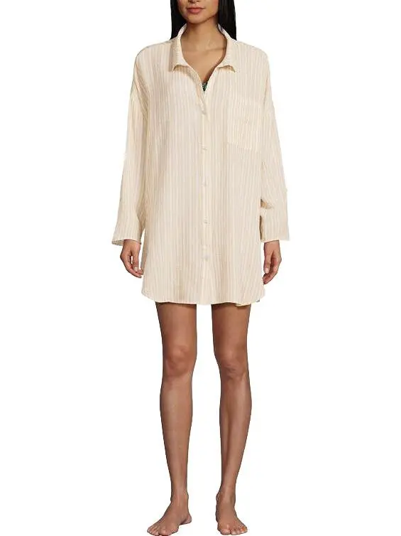 LANDS' END Oversized Gauze Button-front Shirt - White