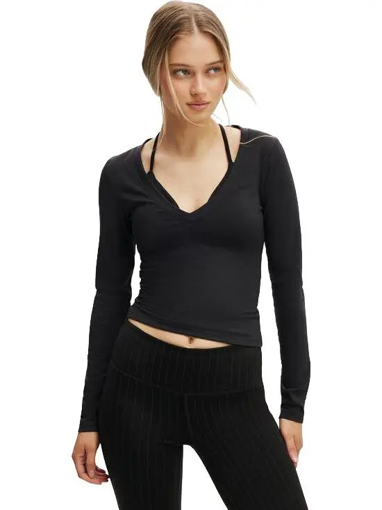 Cotton:on Active Ultra Soft Plunge Front Long Sleeve - Black