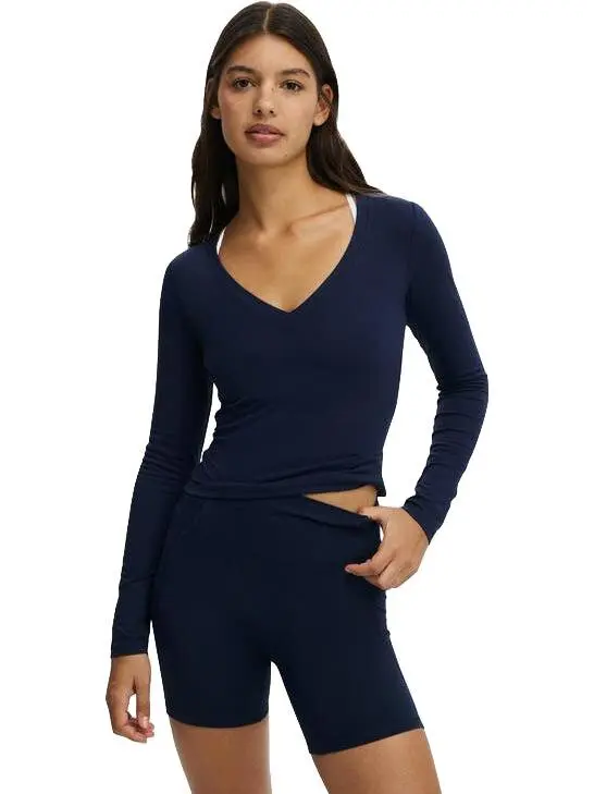 Cotton:on Active Ultra Soft Plunge Front Long Sleeve - Prep Sport Navy