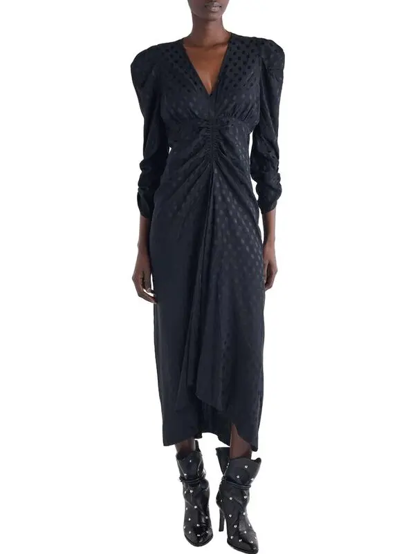 Isabel Marant Albini Polka Dot Jacquard Stretch Silk Midi Dress - Black