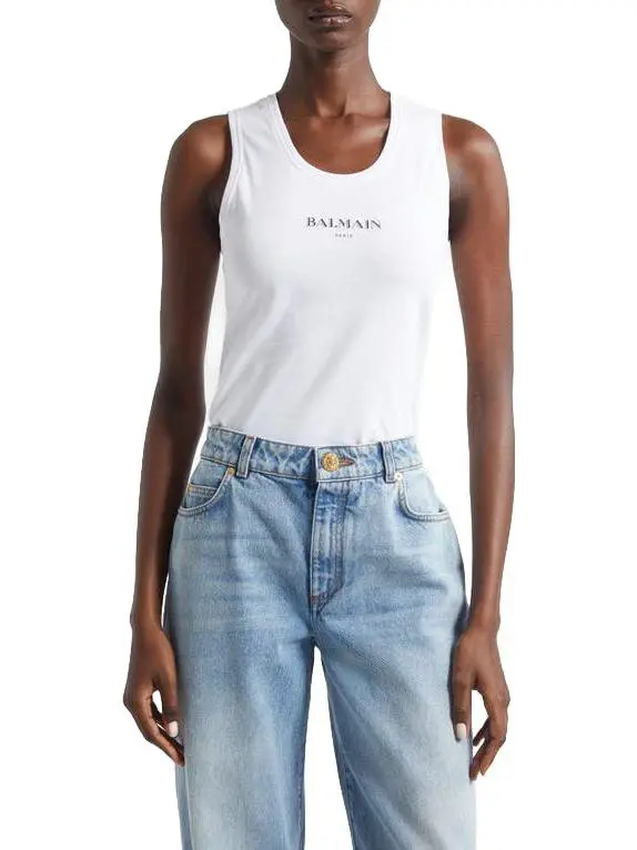 Balmain Logo Graphic Tank - White/black