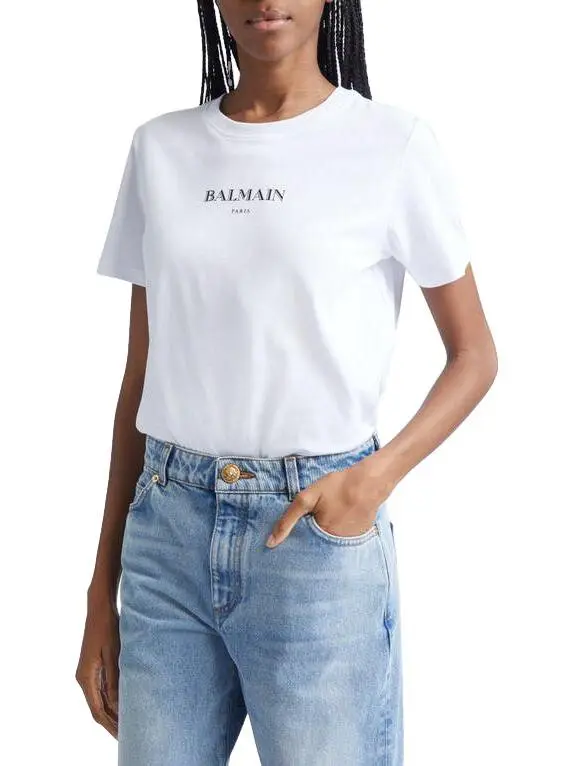 Balmain Regular Fit Logo Graphic T-shirt - Gab White/black