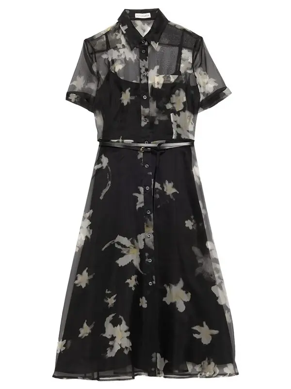 Altuzarra Kiera Floral Silk Shirtdress - Black Inky Flowers