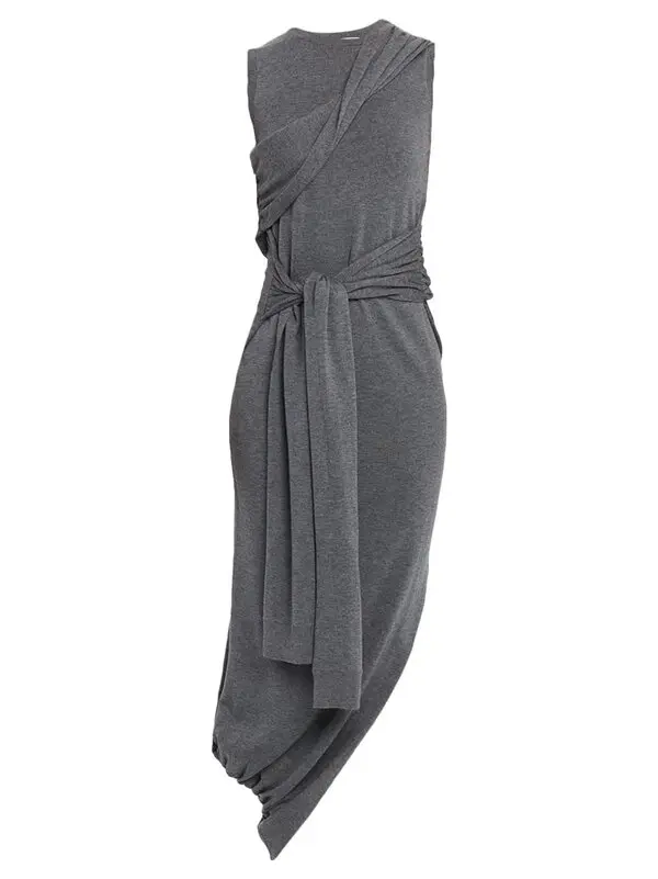 JW Anderson Tie-sleeve Asymmetric Knit Midi Dress - Gray