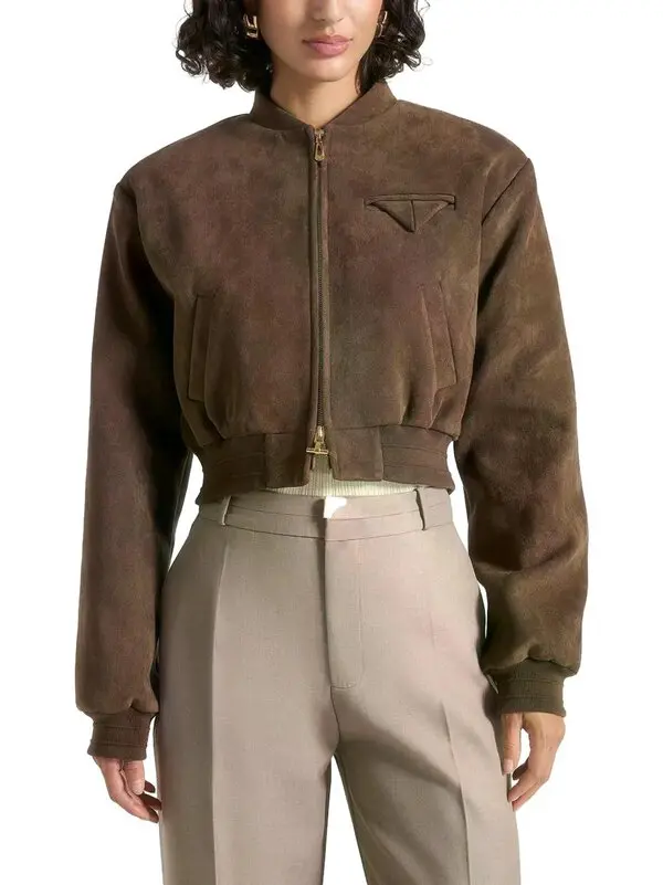 Manière De Voir Monique Wide-shoulder Bomber Jacket - Brown