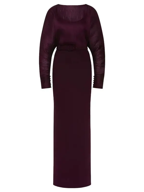 Rebecca Vallance Syrah Pleated Belted Gown - Purple