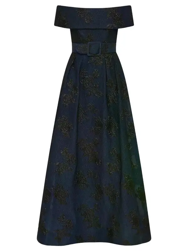 Rebecca Vallance Off-shoulder Floral Gown - Blue