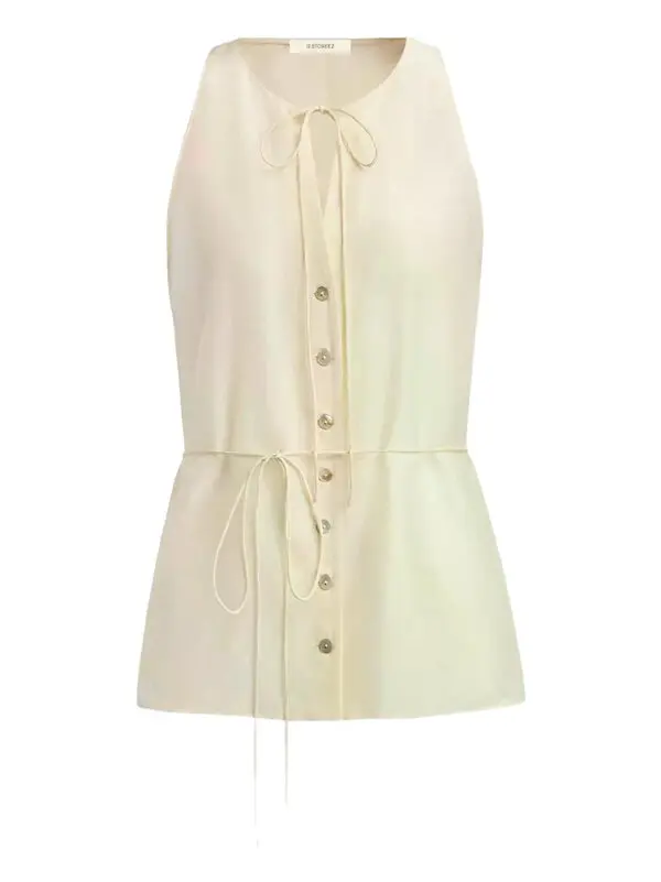12 STOREEZ Tie-neck Buttoned Blouse - Neutrals