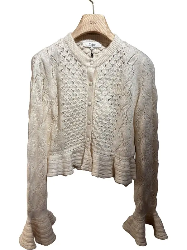 Chloé Pointelle Knit Cardigan - White