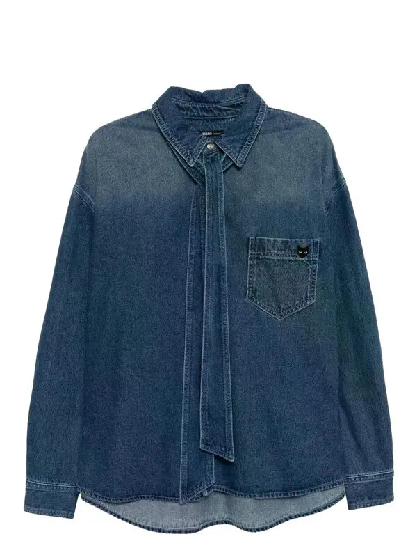 SONGZIO Cat-embroidered Denim Shirt - Blue