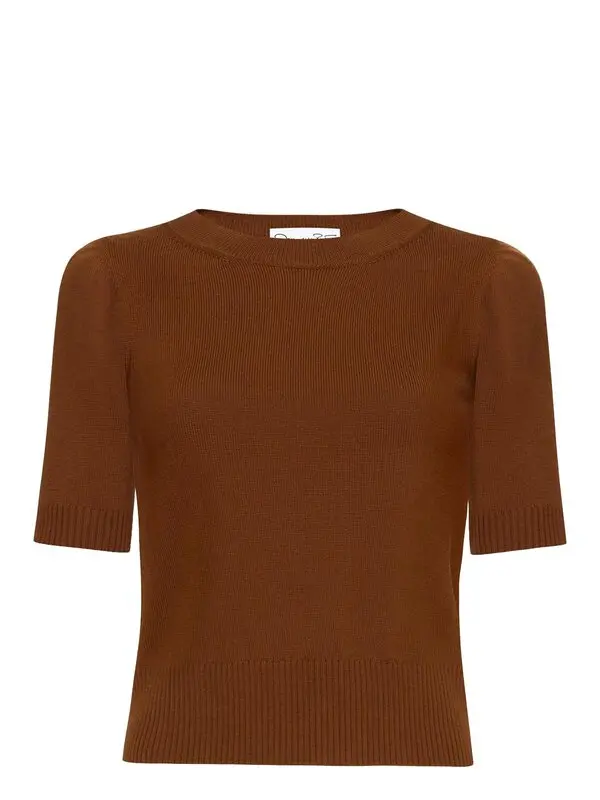 Oscar De La Renta Short Sleeve Wool Pullover - Brown