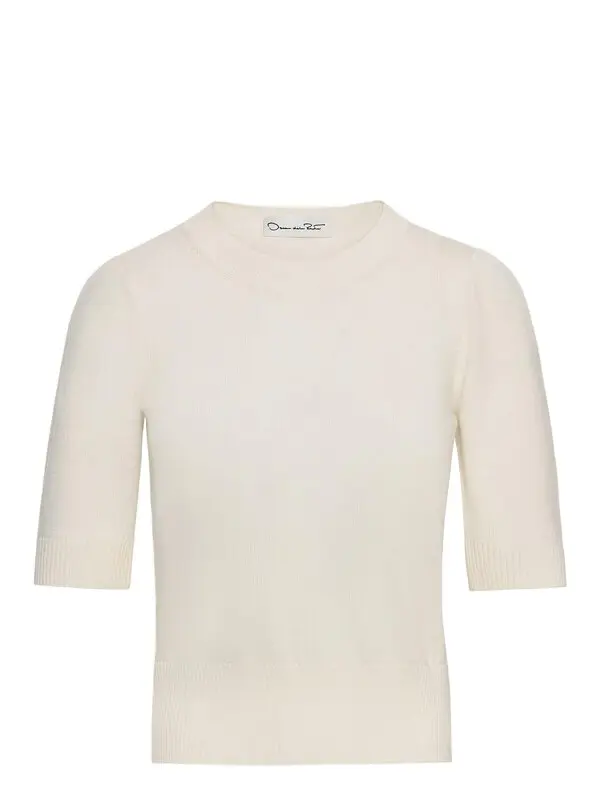 Oscar De La Renta Short Sleeve Wool Pullover - White