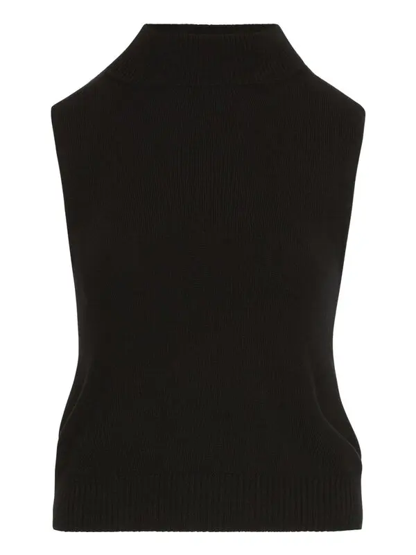 Oscar De La Renta Sleeveless Ribbed Mock Neck Pullover - Black
