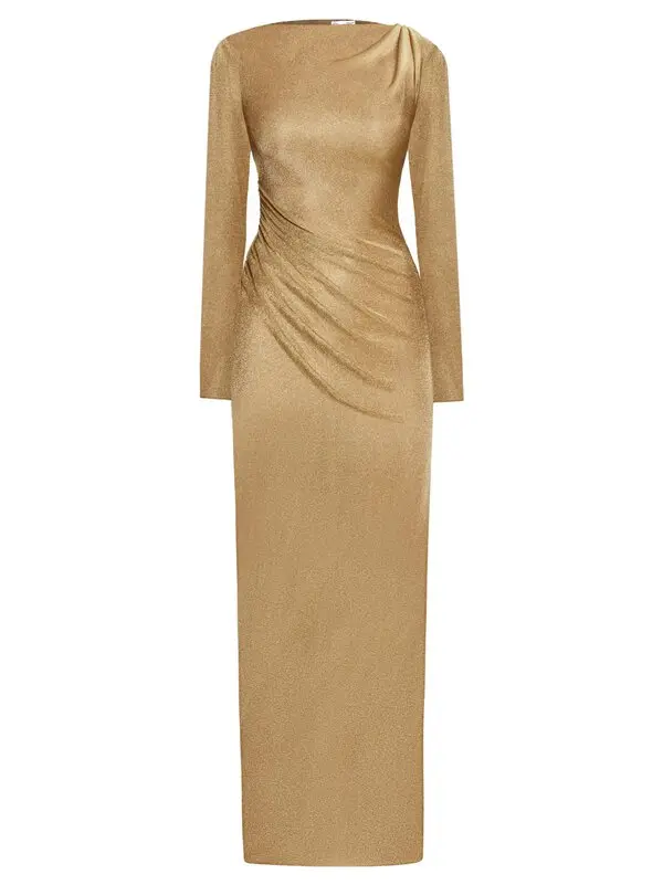 Oscar De La Renta Metallic Jersey Draped Gown - Gold