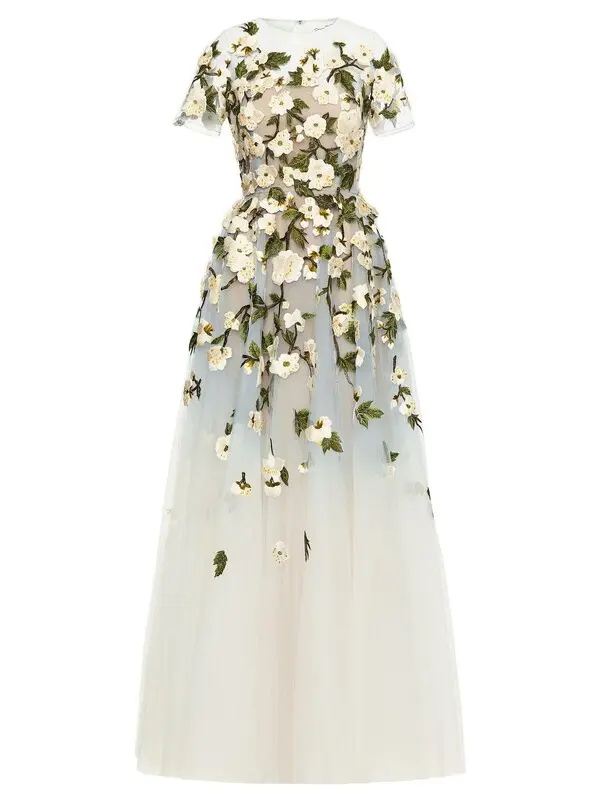 Oscar De La Renta Ombré Cherry Blossom Tulle Gown - Multi