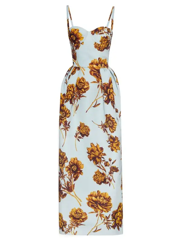 Oscar De La Renta Peony Print Silk Faille Gown - Multi
