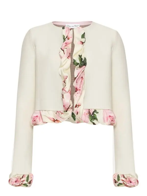 Oscar De La Renta Cherry Blossom Twist Trim Cardigan - White