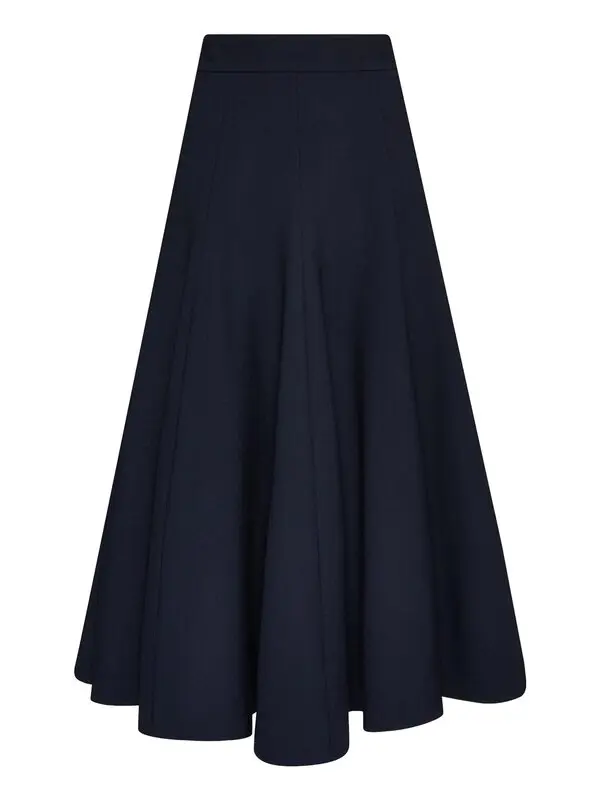 Oscar De La Renta Flared Stretch Wool Skirt - Navy