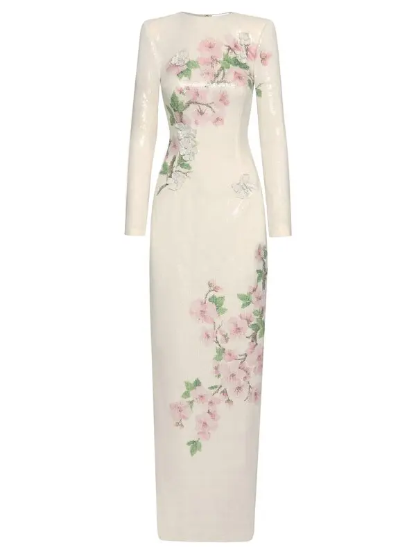 Oscar De La Renta Sequin Jersey Cherry Blossom Gown - Multi