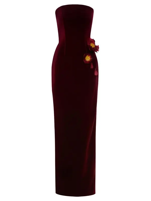 Oscar De La Renta Peony Appliquéd Velvet Gown - Red