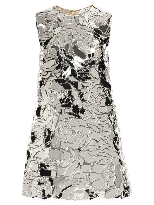 Oscar De La Renta Mirrored Mosaic Shift Dress - Silver