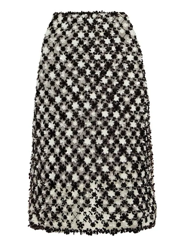 Oscar De La Renta Sequin Floret Embroidered Tweed Skirt - Multi