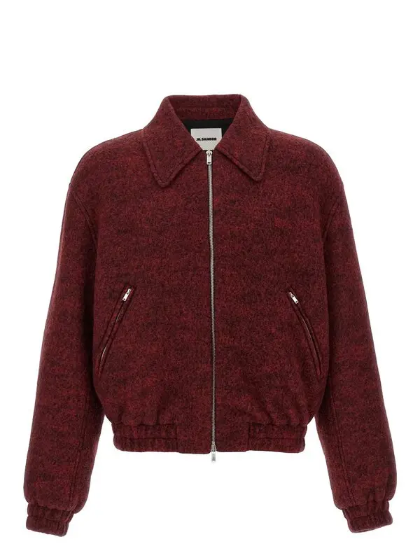 JIL SANDER Mélange Wool Bomber Jacket - Red