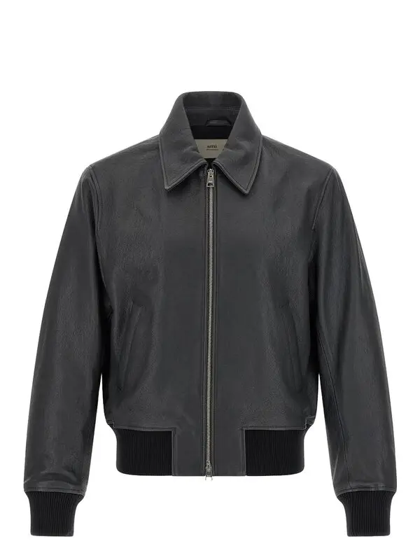 Ami De Coeur Leather Bomber Jacket - Gray