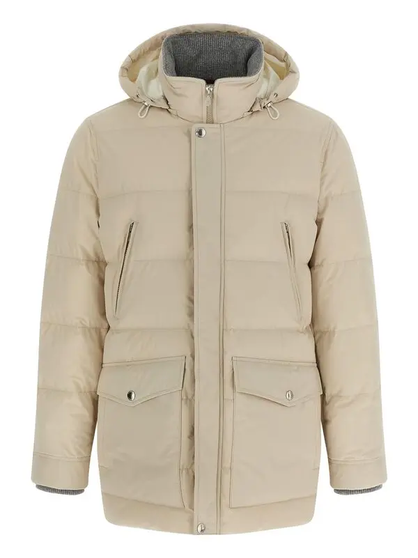 Brunello Cucinelli Knit Insert Down Jacket - Beige