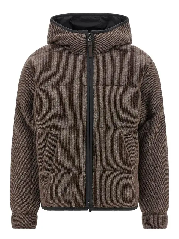 Brunello Cucinelli Lamé Wool Down Jacket - Brown