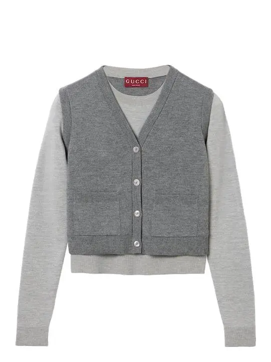 Gucci Wool Silk Top With Vest Overlay - Grey